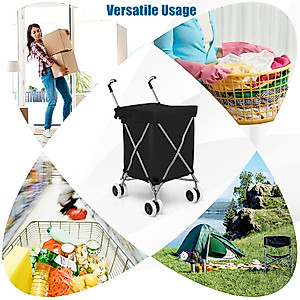 GOFLAME Folding Shopping Cart, Large Grocery Cart with Wheels and Removable Fabric Cover, Lightweight and Sturdy Rolling Utility Cart for Groceries Laundry Shopping Picnic (Black)