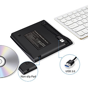 JumPeak External USB 3.0 DVD Player CD Drive Portable CD DVD +/-RW Drive DVD/CD ROM Rewriter Burner Writer for Laptop Desktop PC Windows Linux Mac OS MacBook Pro iMac