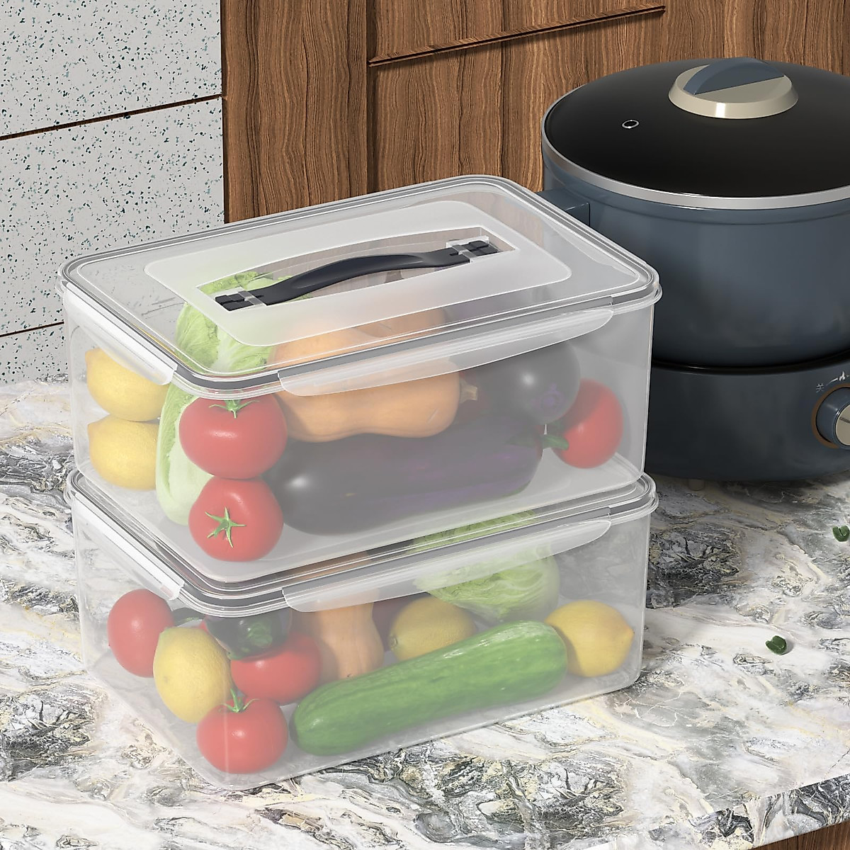 Joyeen 4 Pack 15 Liter Latching Containers with Sealed Circle/Lid, Clear Airtight Food Containers