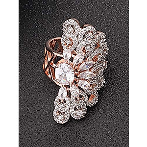 Priyaasi Sparkling American Diamond Ring for Women | Half-Flower Design | Rose Gold-Plated | Stylish Statement Cocktail Ring for Girlfriend & Wife | Size - 22