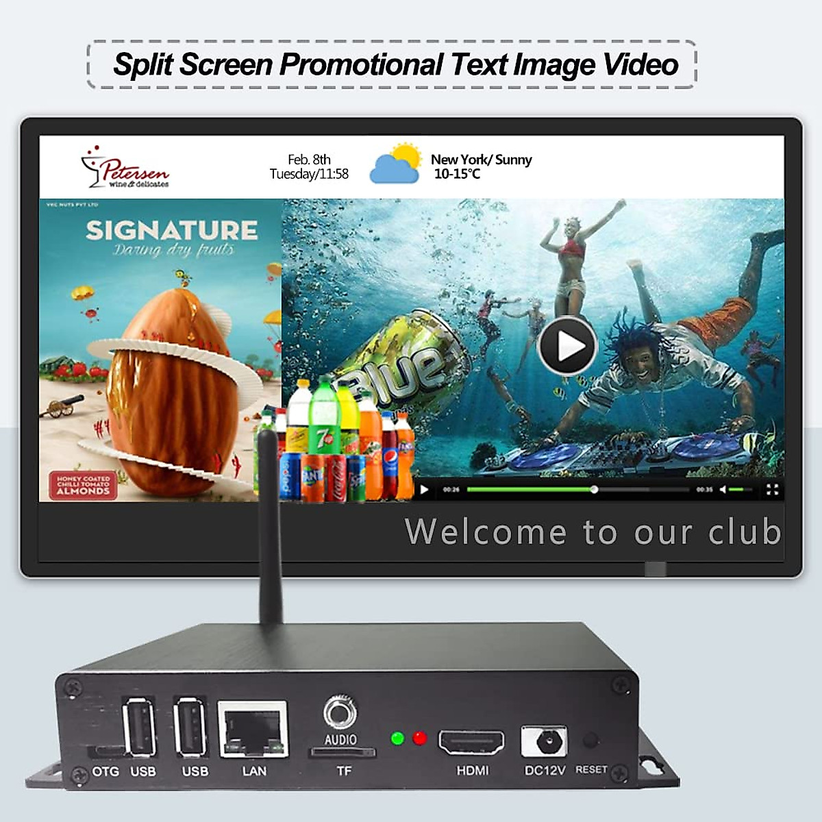 Advertising Streaming Media Player Box for Digital Signage,Network Management with Free Software,Creation of Digital Marketing,Remote Upload Function, Application and Planning Function (V1-M1)