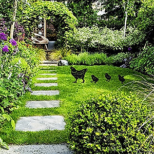 4Pcs Chicken Yard Art Metal Stakes, Garden Insert Hen Sculpture Ornament, Metal Chicken Shape Statue, Chicken Family Lawn Silhouette Garden Art (Black)
