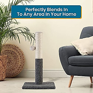 PAWBEE Cat Scratching Post - 20" Cat Scratcher Pole - Sturdy Cat Scratching Posts for Indoor Cats - Natural Sisal Rope Cat Scratchers - Cat Scratch Post with Hanging Ball Toy - Cat Post for Kittens