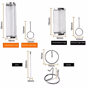 Grill Basket 2 PCS, 360 degree Rolling Grilling Basket, BBQ Grill Baske, Stainless Steel Grill Mesh Barbeque Grill Accessories, Vegetables, Fries (2 Pcs 30x9x9cm)