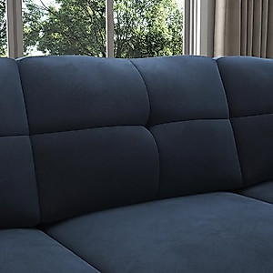 HONBAY Convertible Sectional Sofa L Shaped Couch for Small Apartment Reversible Sectional Couch for Living Room,Velvet Dark Blue
