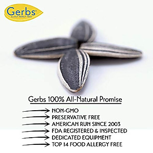 GERBS Raw Whole Sunflower Seed In Shell 1 lb., Top 14 Allergy Free Foods, Healthy Superfood Snack, Non GMO, No Oils, No Preservatives, Resealable Bag, Gluten Free, Peanut Free, Vegan, Keto, Kosher
