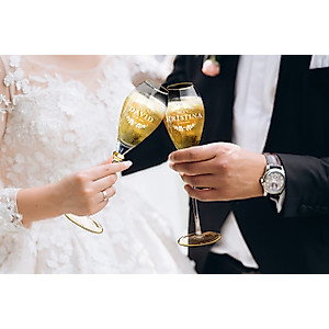 Krezy Case Set of 2 Personalized Wedding Engraved Champagne Flutes- Mr and Mrs Design - For Weddings,Parties and Anniversary