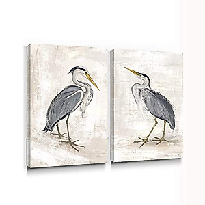 Adecuado Bird Wall Art set of 2 Modern Style Canvas Paintings Heron Pictures Framed Crane Bird Prints Artwork Gray Retro Vintage Home Decor Hang for Living Room Bedroom Bathroom 16x24 Inch
