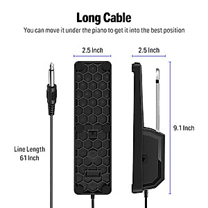 Donner DSP-003 Sustain Pedal, Universal Keyboard Piano Pedal for Digital Piano/MIDI Keyboard/Electronic Piano/Synthesizer, With Polarity Switch, 1/4"(6.35 mm) Jack, 63'' (1.6m) Cable, Straight