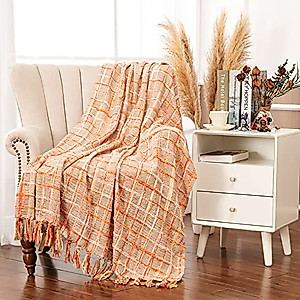G LAKE New Buffalo Plaid Throw Blanket Ultra Soft Orange Fall Blankets with Fringe Tassels Reversible Bed for Halloween Christmas Farmhouse Couch Sofa Home Decor 50inch x 60inch ( Plaid)