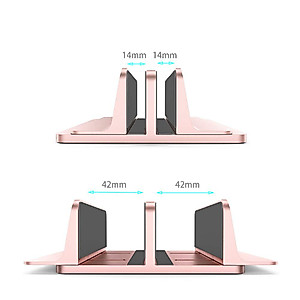 Rose Gold Laptop Stand,BECEMURU Aluminum Vertical Laptop Holder Space Saving Notebook Laptop Desktop Mount Support Base Adjustable Dock Width Fit for All MacBook,Surface,Chromebook,Samsung,Huawei,HP