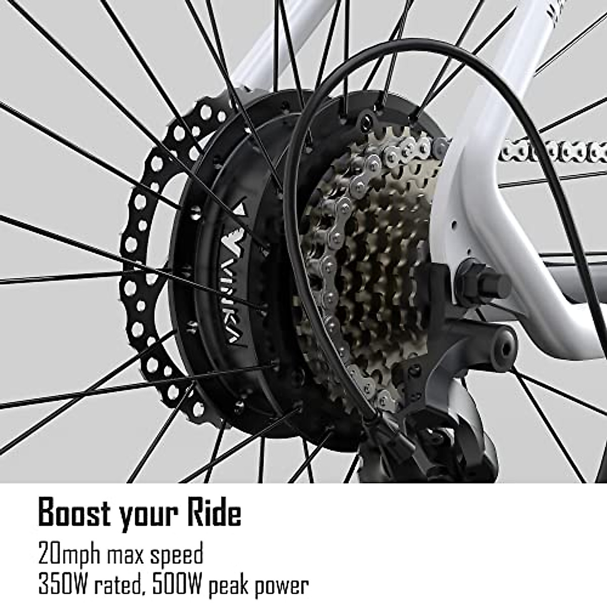 MICLON Macmission 100 Electric Bike for Adults, Electric Bike 27.5", 4A Fast Charge, 36V/13Ah Removable Battery, Up to 44 Miles Range, Shimano 7-Speed Commuter Mountain Bike E-Bike White