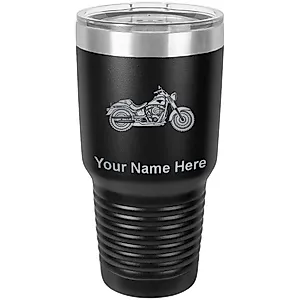 LaserGram 30oz Vacuum Insulated Tumbler Mug, Motorcycle, Personalized Engraving Included (Black)