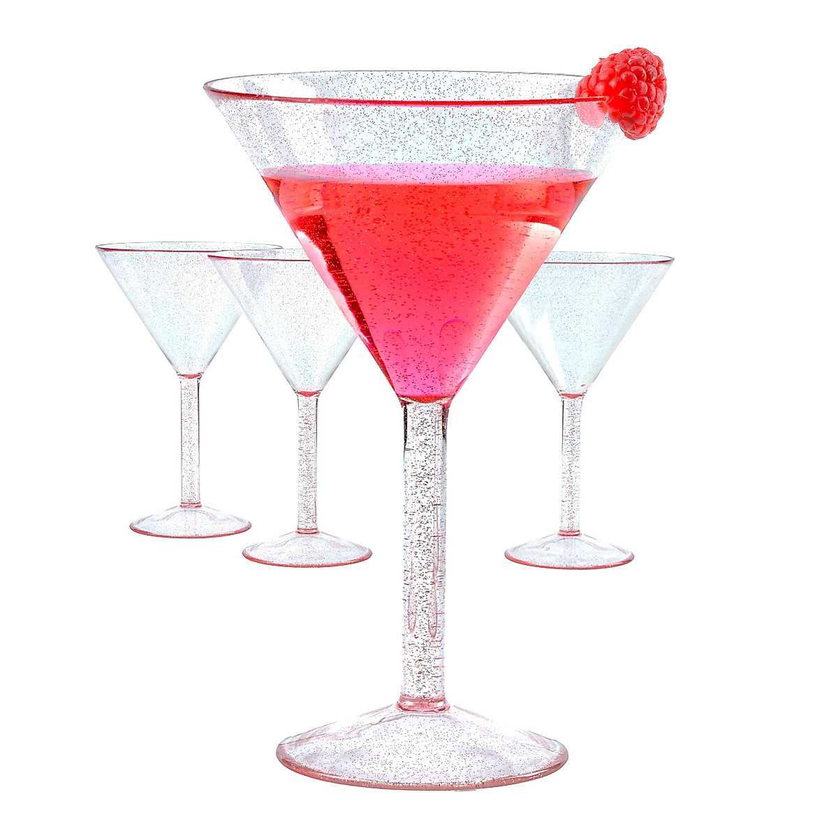 Simple Essence Rose Gold Glitter Plastic Martini Glasses With Stem (Set of 4), 9.5 Ounce, Unbreakable Reusable Cocktail Glasses - Ideal for Parties, Poolside, RV, Camping, Holiday, Entertaining