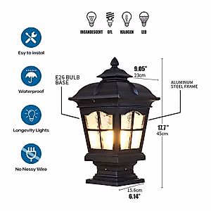 WENZIFI Outdoor Column Lights, Waterproof Post Lights Fixture Aluminium Glass Modern Pillar Lights Outdoor Decorations for Patio Villa Garden Fence Column Post Lights E26