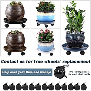 6 Packs Plant Caddy with Wheels 12" Plastic Rolling Plant Stands Heavy-Duty Plant Dolly with Casters Indoor and Outdoor Plant Roller Base Large Heavy Plant Pot Saucers with Wheels Plant Mover, Black