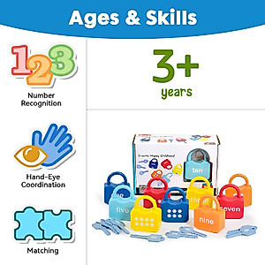 YYDeek Montessori Toys for 3 Year Old, Preschool Activities Toys Games for Toddler, Lock & Key Counting Toys for Toddlers, Math Manipulatives for Preschool Kindergarten Learning & Education