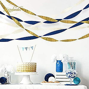 NICROLANDEE Navy Blue Party Decorations - 6Rolls Navy Blue Gold Crepe Paper Streamers Tassels Streamer Paper for Navy Party Get Ready Bridal Shower Wedding Engagement Birthday Graduation Supplies