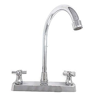 Chromed Surface Two-Handle Tall Stainless Steel Spout Kitchen Faucet [1205 PF] ADA 8-Inch Center Hole, No Lead, Plastic Body Ideal for RV's or Rental Apartment Buildings