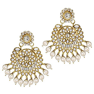 Aheli Indian Wedding Kundan Beaded Heavy Bridal Long Choker Necklace Earrings with Maang Tikka Traditional Jewellery Set for Women (White)