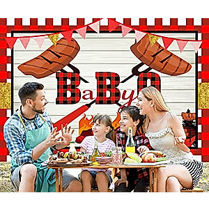 SHANSHUIART BBQ Theme Party Backdrop banner Wooden Board White and Red Lattice Background Barbecue Baby Shower Party Decorations Supplies