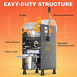 WantJoin Manual Cup Sealing Machine 300-500 Cups/h Electric Boba Tea Cup Sealer for 180mm Tall 90mm/95mm Diameter Cup Adjustable Temperature Cup Sealer