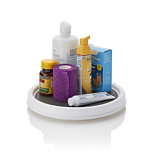 Copco Non-Skid 2 Tier Turntable, 12-Inch, White/Gray & Non-Skid Pantry Cabinet, 9-Inch, White/Gray