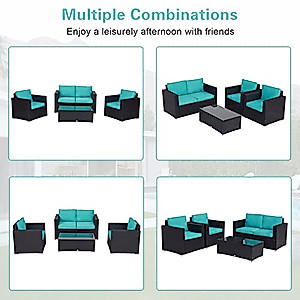 Peach Tree 4 PCs Outdoor Wicker Rattan Sofa Set Armrest Sofa with Coffee Table Patio Furniture Sectional Set with Washable Removable Cushions Backyard Pool