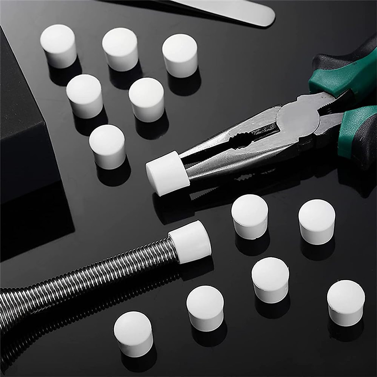24 Pcs Premium Rubber Door Stop Stud Replacement Tips – Doorstopper Bumpers, Springe Hinge End Caps for Wall & Floor Protection – Universal Size (White)