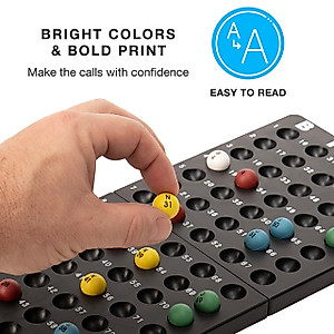 Deluxe Bingo Set with Extra Cards and Chips - Bingo Set with Game Chips, Cards, Roller Cage, Master Board, Color Balls - Classic Fun and Party Games for Seniors, Family and Kids