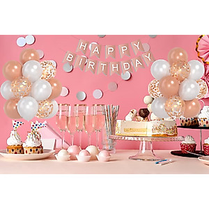 Rose Gold 40inch Number 1 Balloon, First Birthday Decorations For Girl With Rose Gold White Confetti Balloons, Happy Birthday Banner Large 1 Balloon For Baby Girl Princess Birthday Party Decor