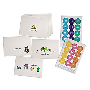 Squishy Cute Animals Baby Shower Thank You Cards Set - 24 Assorted Baby Thank You Cards with Envelopes & Colorful Seals - Baby Gift Thank You Note Cards for Boy, Girl, or Toddlers