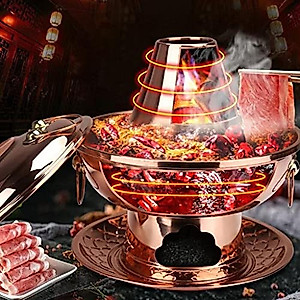 Chafing Dishes Chinese Traditional Old Beijing Charcoal Copper Hot Pot, Pot Shabu, Camping Home Use，Cook Cooking for Unusual Gift (Color : Brass, Size : 30cm)