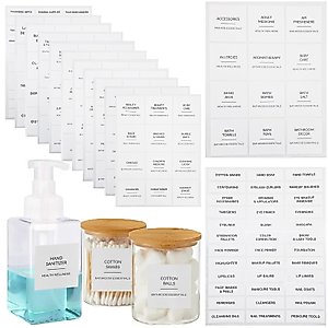 Onyehn 204pcs Waterproof Minimalist Style Bathroom Labels for Organizing Bathroom Storage Bins Containers and Jars to Stick for Glass or Plastic Spray Bottle and Metal