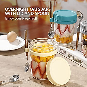 CAKRETY 2 Pack Overnight Oats Containers with Lids and Spoons, 16 oz Glass Mason Overnight Oats Jars, Large Capacity Airtight Jars for Milk, Cereal, Fruit