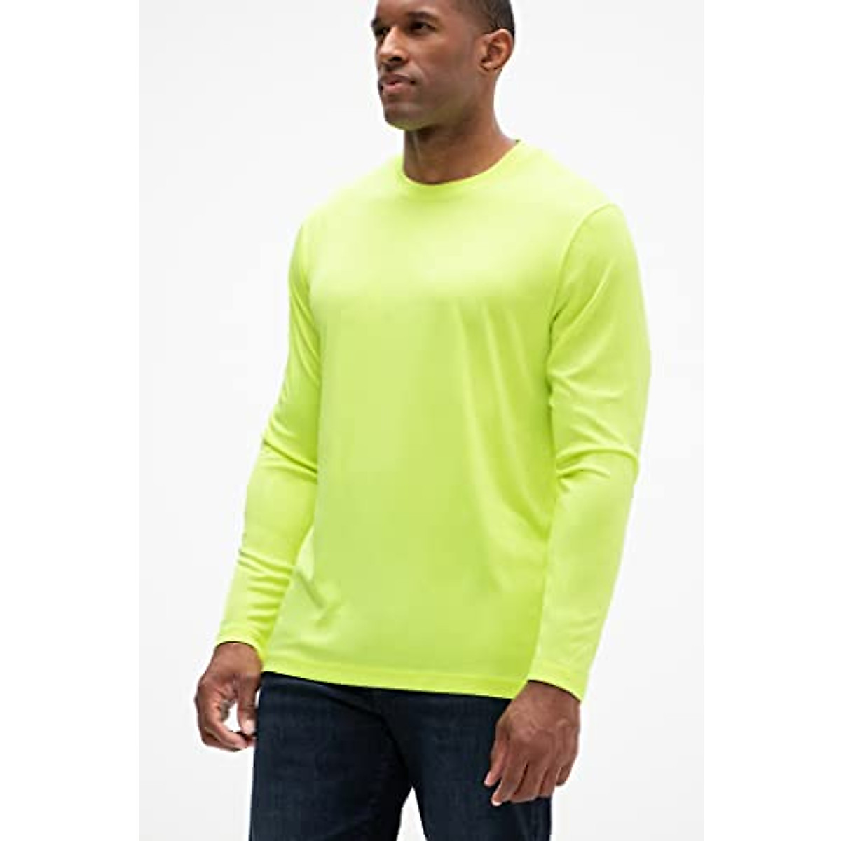 DEVOPS Men's 3Pack UPF 50+ Dri fit Workout Moisture Wicking Long Sleeve T-Shirt (Medium, Navy/Safty Green/White)