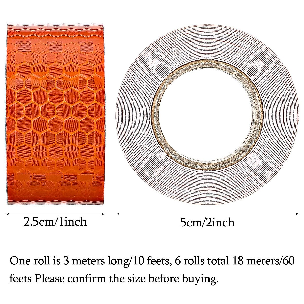 6 Rolls Reflective Tapes 6 Colors Reflective Warning Tape Night Safety Sticker, Silver, Blue, Red, Yellow, Orange, Green (0.4 Inch x 157.8 Feet) (1 Inch x 60 Feet)