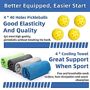Pickleball Set with 4 Premium Wood Pickleball Paddles, 4 Pickleball Balls, 4 Cooling Towels & Carry Bag, Pickleball Rackets with Ergonomic Cushion Grip, Gifts for Men Women