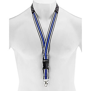 American Flag Office Lanyard - Badge and ID Holder (Thin Blue Line)