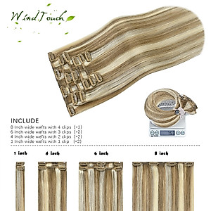 WindTouch Clip in Hair Extensions Real Human Hair Balayage Mixed Bleach Blonde Hair Extensions 15Inch 70g 7PCS Highlights Straight Blonde Clip in Hair Extensions for Women