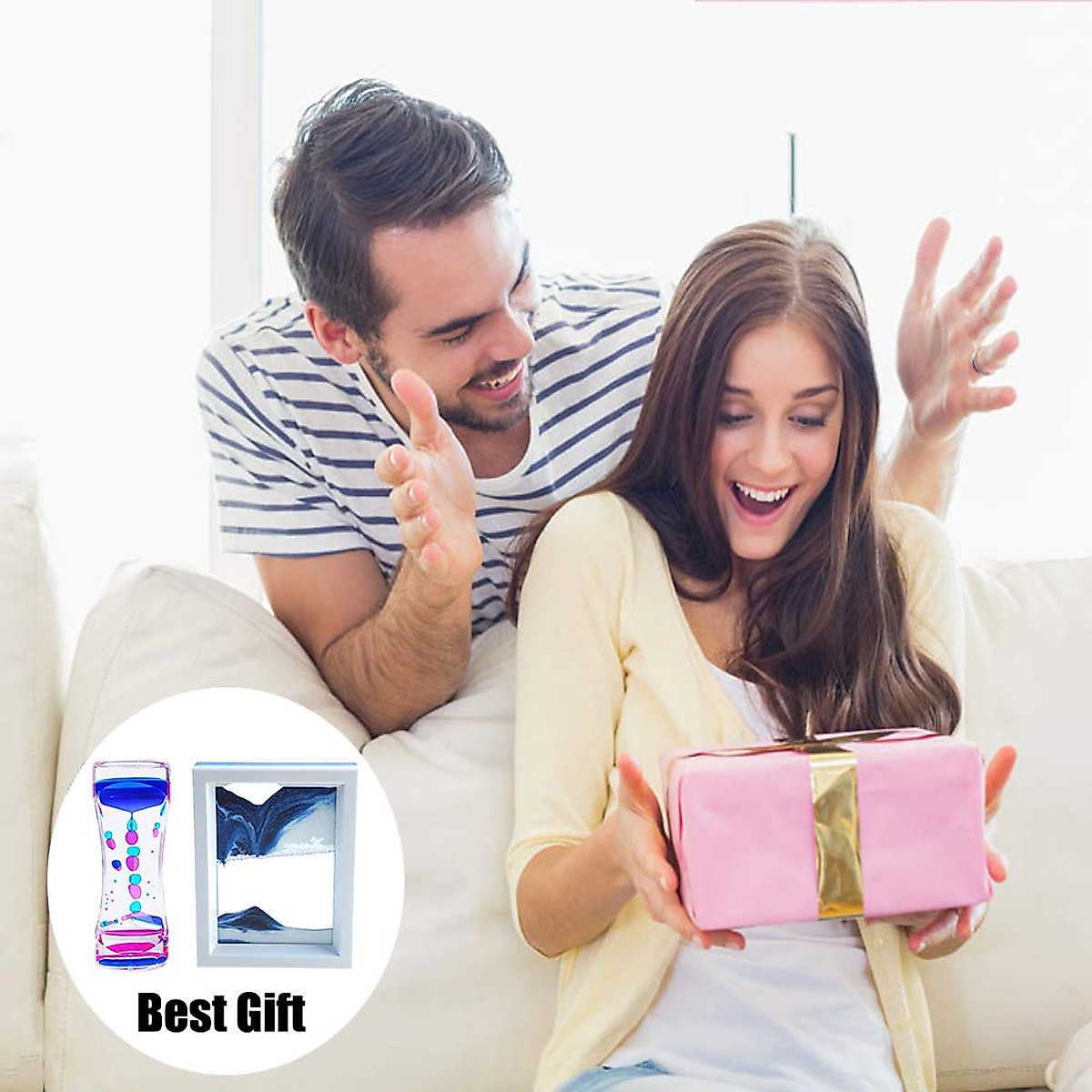 FKYTION Liquid Motion Bubbler Timer and Moving Sand Art Picture 2 Pack Colorful Hourglass Liquid Bubbler Art Toys Activity Calm Relaxing Desk Toys Voted Best Gift!