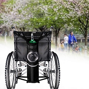 Kakalote Oxygen Backpack Holder Bag for Wheelchair Walker Carrier Portable Oxygen Tank Bag, Black Reflective Stripe Storage Pouch Oxygen Cylinder Bag (Black)