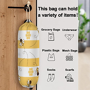 Cute Bee Plastic Bag Holder, Honeybee Honeycomb Grocery Bag Storage Holder Garbage Shopping Bag Trash Bags Organizer for Kitchen Home