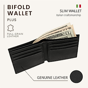 Maruse Bifold Wallet - Slim Leather Wallet – Genuine Italian Calf Leather Wallet – Elegant and Classy – Versatile and Minimalist Wallet for Men, Black