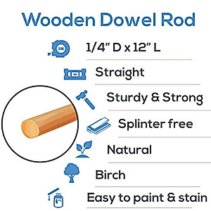 Dowel Rods Wood Sticks Wooden Dowel Rods - 1/4 x 12 Inch Unfinished Hardwood Sticks - for Crafts and DIYers - 25 Pieces by Woodpeckers
