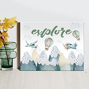 OEWD Nursery Explore Wall Art Poster Print, Baby Boy Adventure Travel Theme Painting Ready to Hang Newborn Baby Kids Nursery Room Playroom Decor Gift (11.5" x 15")