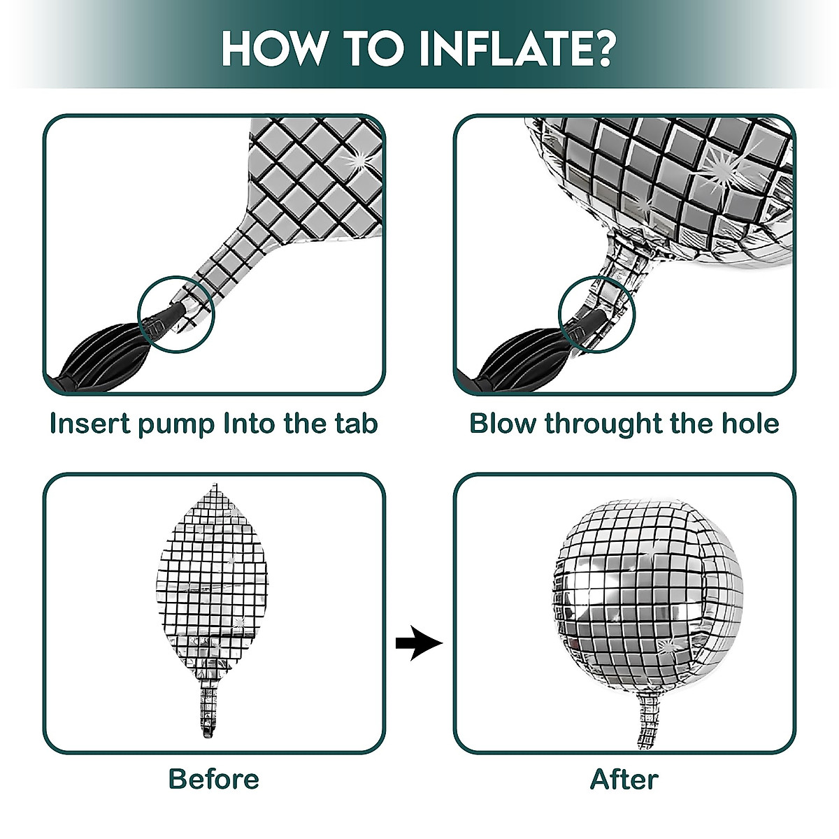 Inflatable Disco Ball Balloons Pack of 9-22” Silver Mylar Foil Disco Party Balloons with Star Balloons, Ribbon & Pipe for New Year's Disco Ball Decorations Party, Bachelorette, Birthday Décor