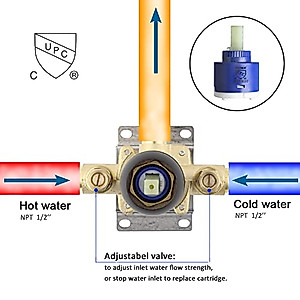 Matte Black Shower Faucet Set, Bathroom Rain Mixer Shower System with 6-Spray Shower Head Set, Wall Mounted Shower Fixtures Single Function Shower Trim Kit with Rough-in Valve