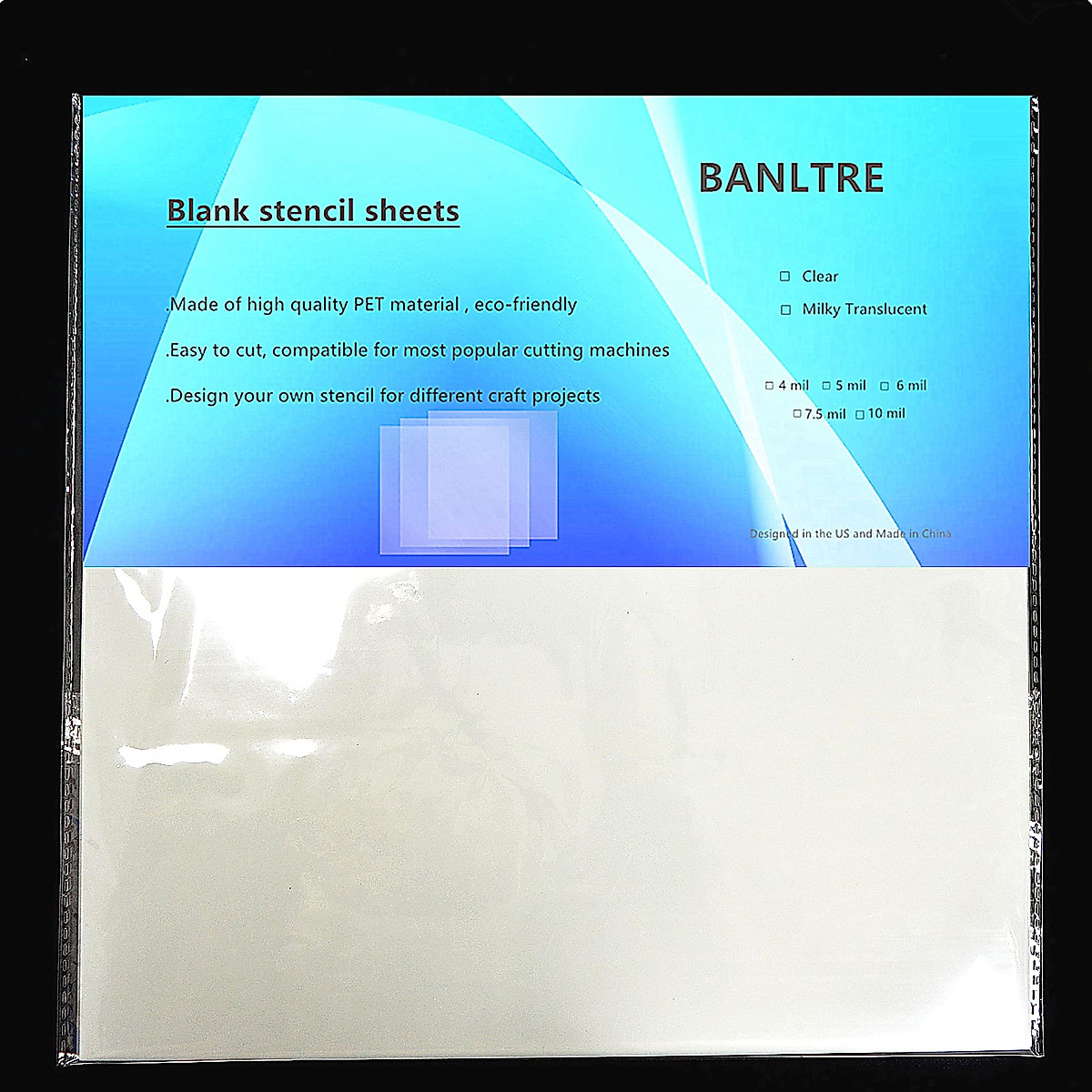 BANLTRE 10 Sheets 10 mil Mylar Sheet 12 x 12 inch Milky Translucent PET Blank Stencil Making Sheet for Cricut, Laser Cutting, Gyro-Cut Tool Template Material (10 mil)