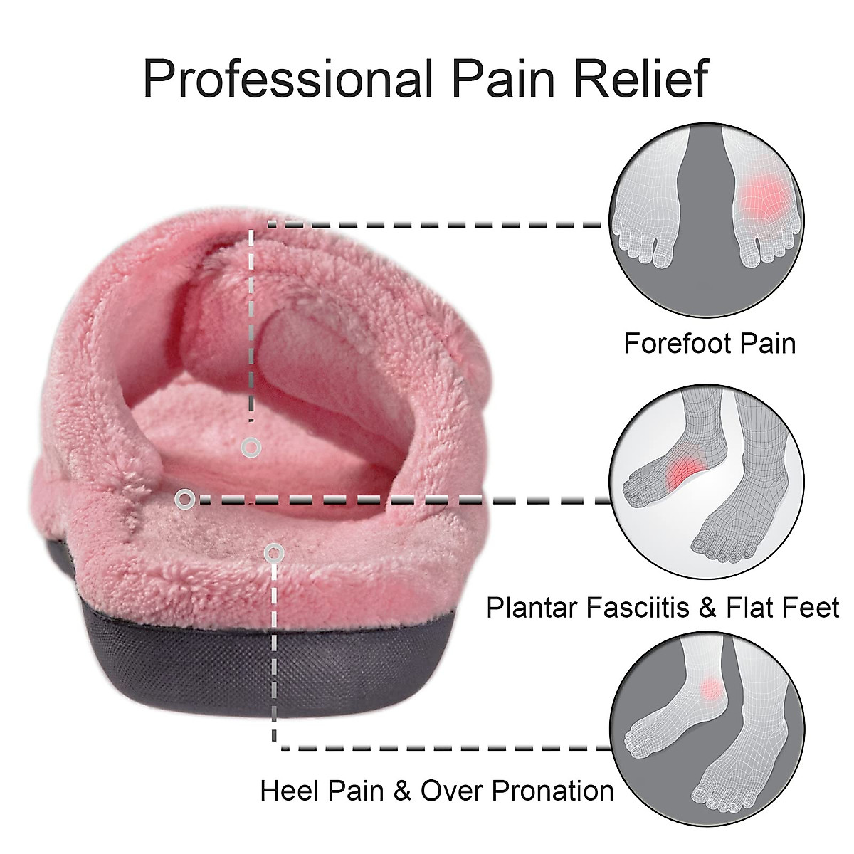 GRITHEIM Women's Orthotic Arch Support Slippers Fuzzy Adjustable Orthopedic Slippers for Plantar Fasciitis Furry Slide Slippers for Ladies pink 9